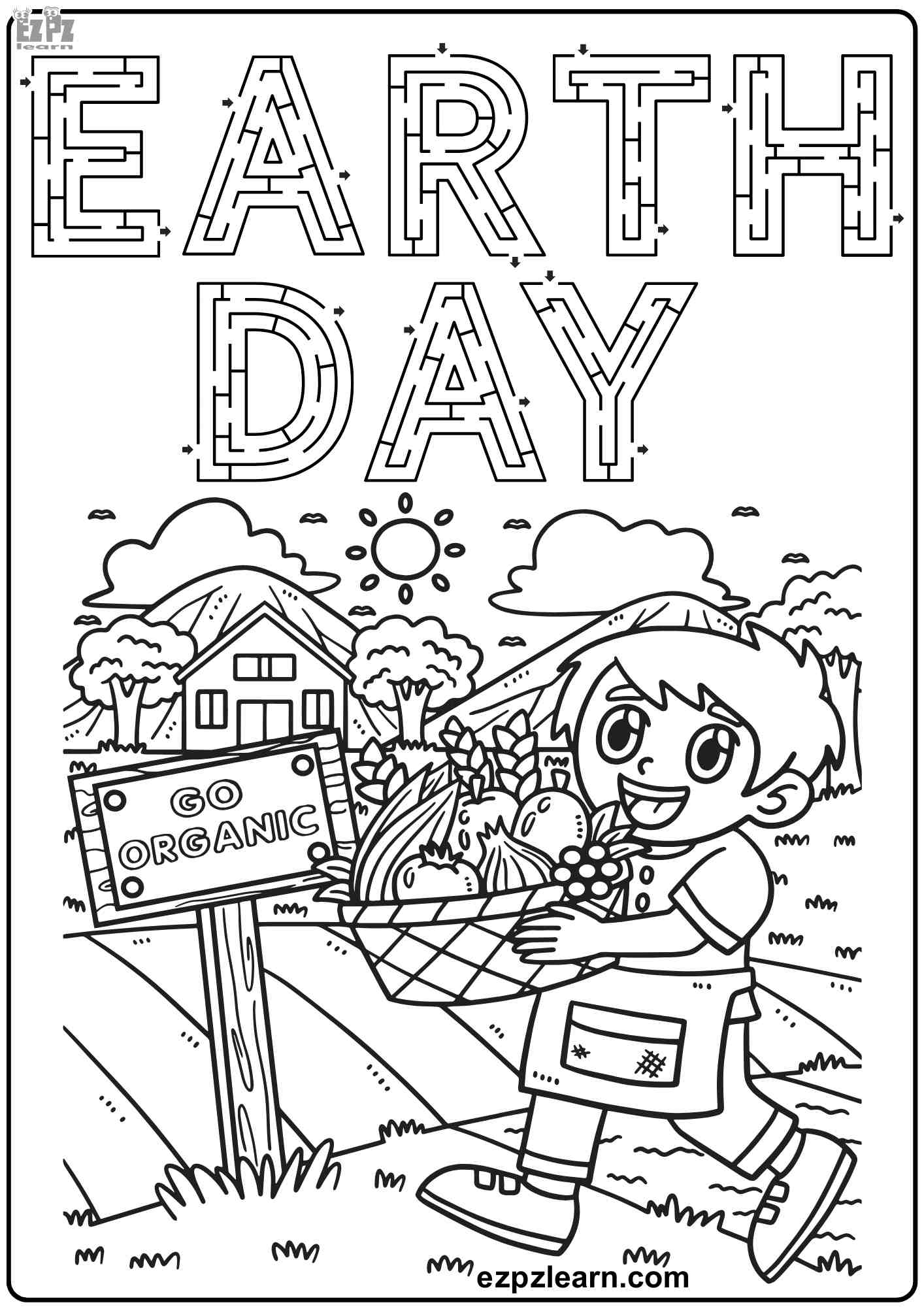 Earth Day Maze and Coloring Activity for Kids Free Printable PDF ...