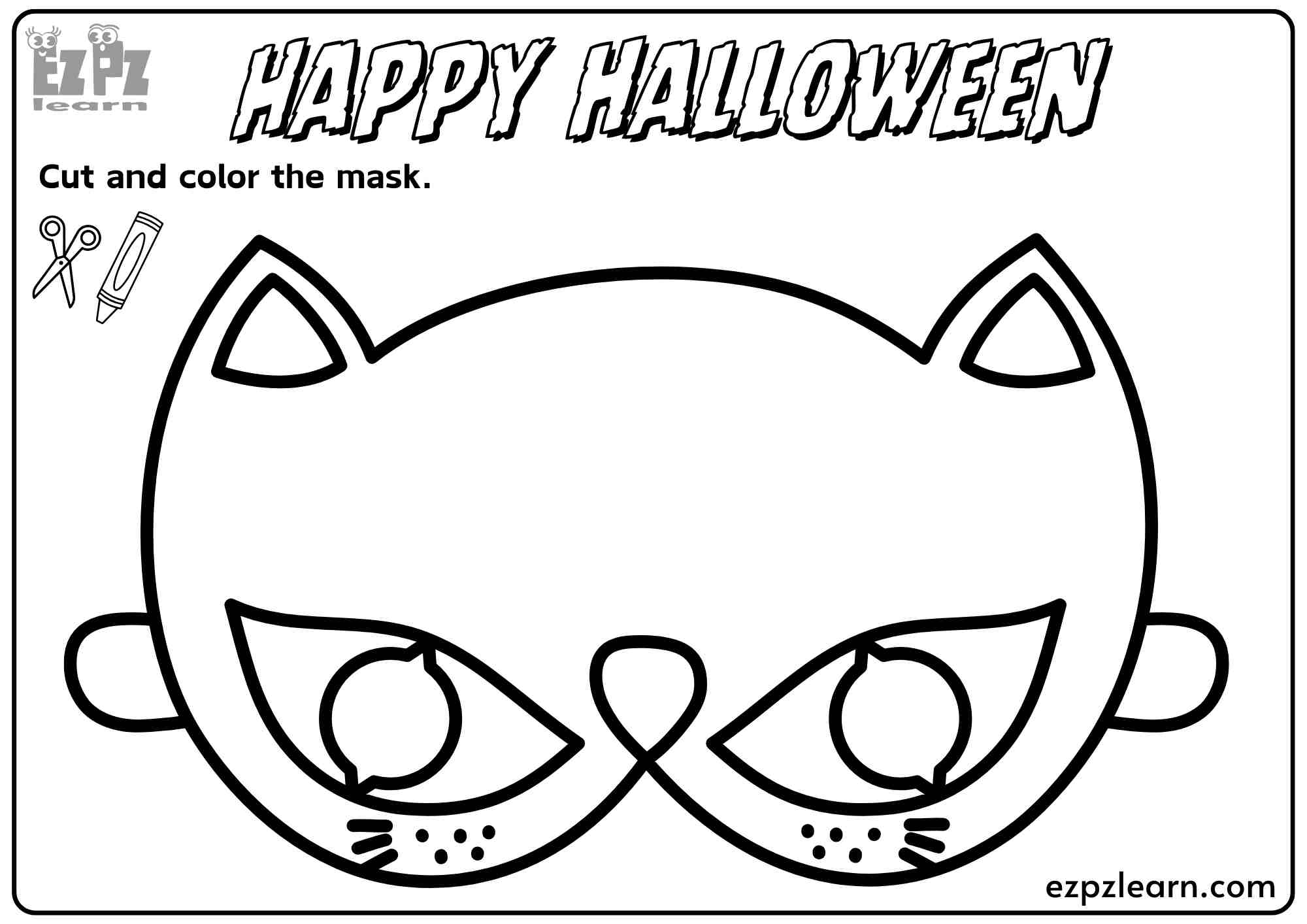 Cut and Color Cat Mask Craft Fun and Easy Halloween Activity for Kids ...