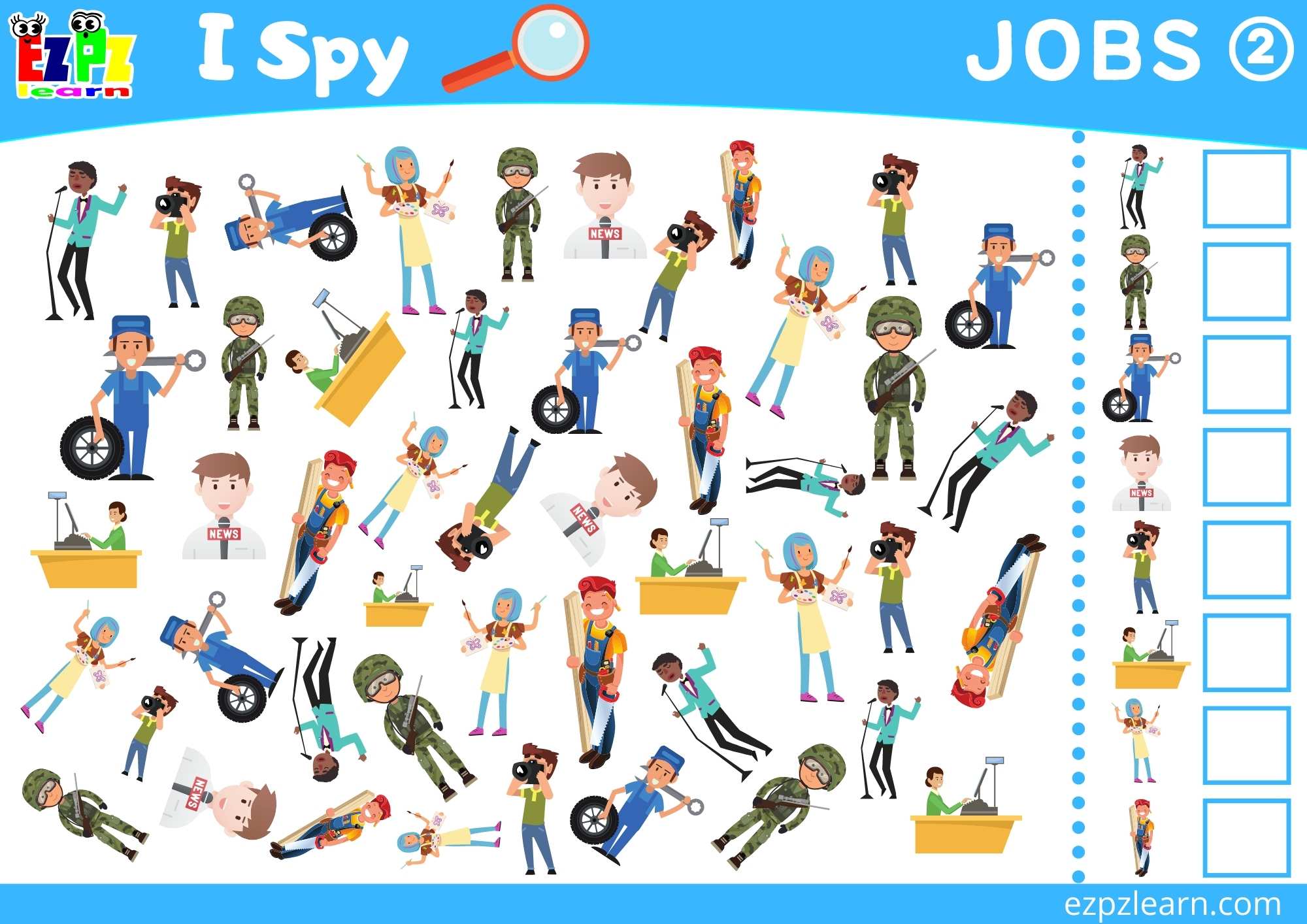 Jobs 2 Topic I Spy Game for kids Free PDF Download - Ezpzlearn.com