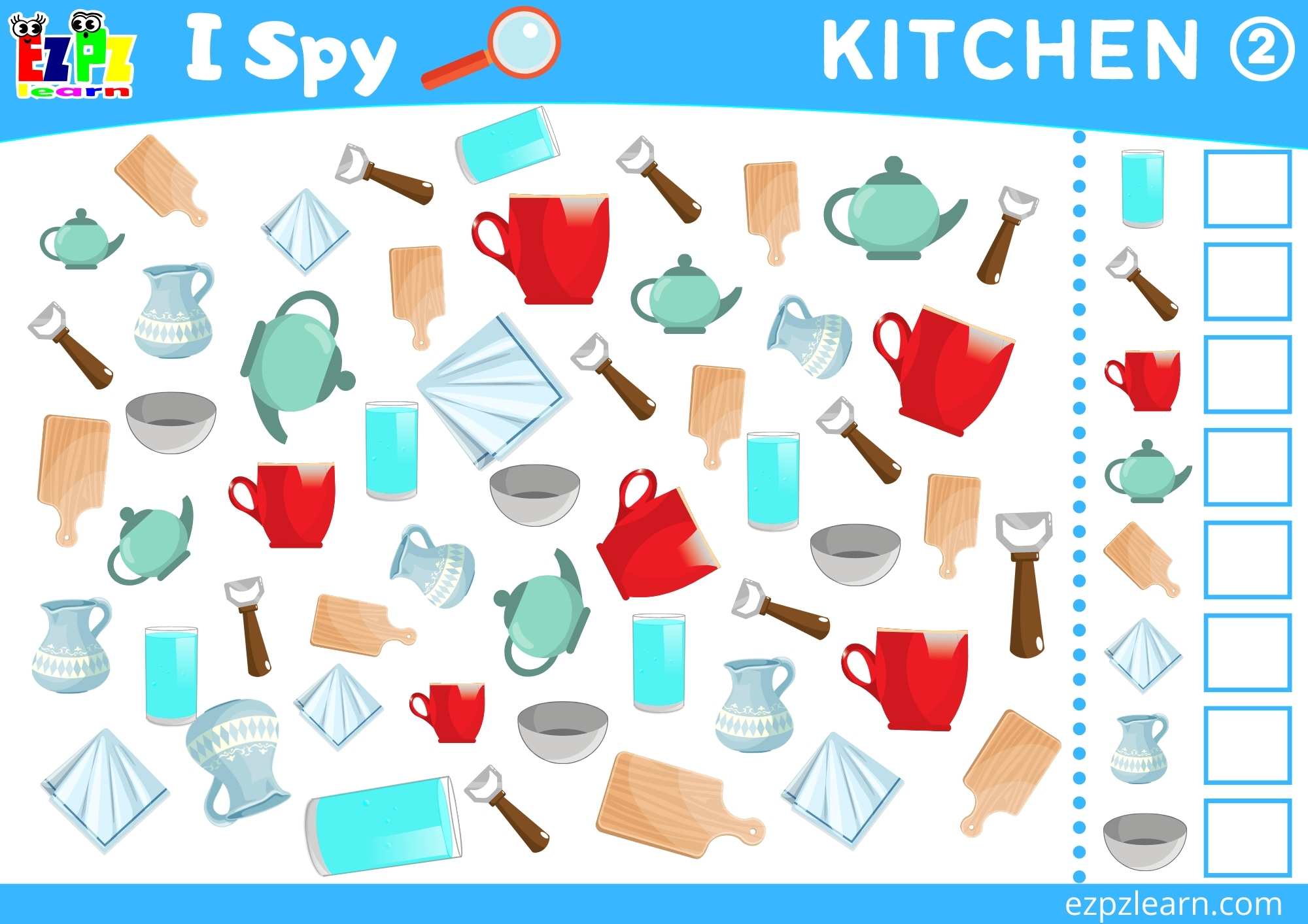 Kitchen 2 Topic I Spy Game for kids Free PDF Download - Ezpzlearn.com