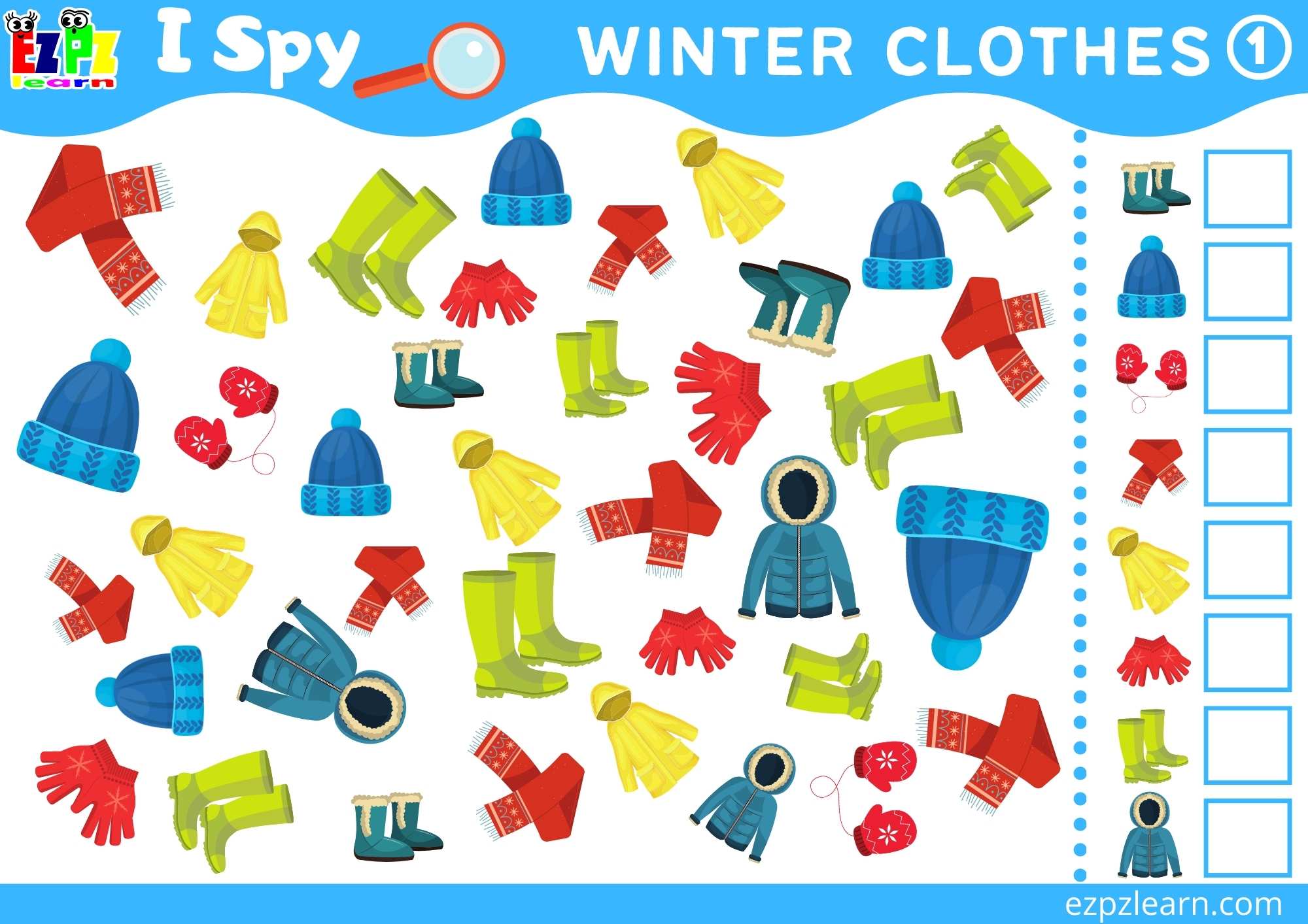 Clothes Winter Game Cards / Mini Flashcards - Ezpzlearn.com