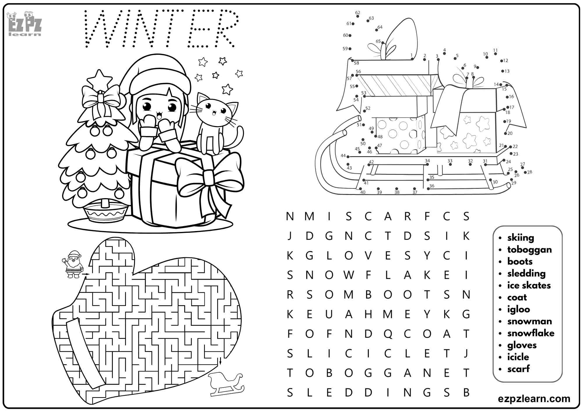 Winter and Christmas Vocabulary For Kids. Includes: Word Search ...