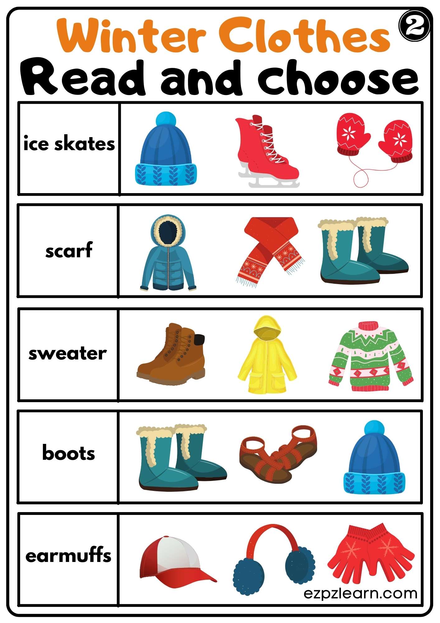 Winter Clothes Read and Choose Worksheet K5 and ESL PDF Download Set 2 ...