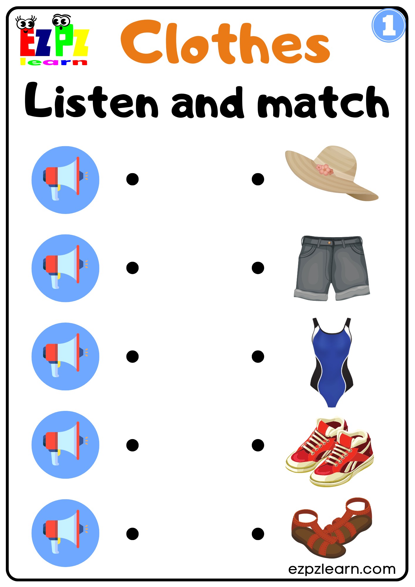Interactive Clothes Worksheet Listen and Match the Correct Images ...