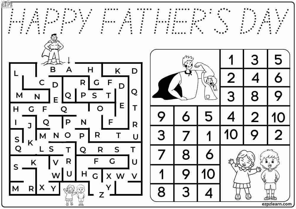 Help the father find his children. Alphabet and Number Maze Activity ...