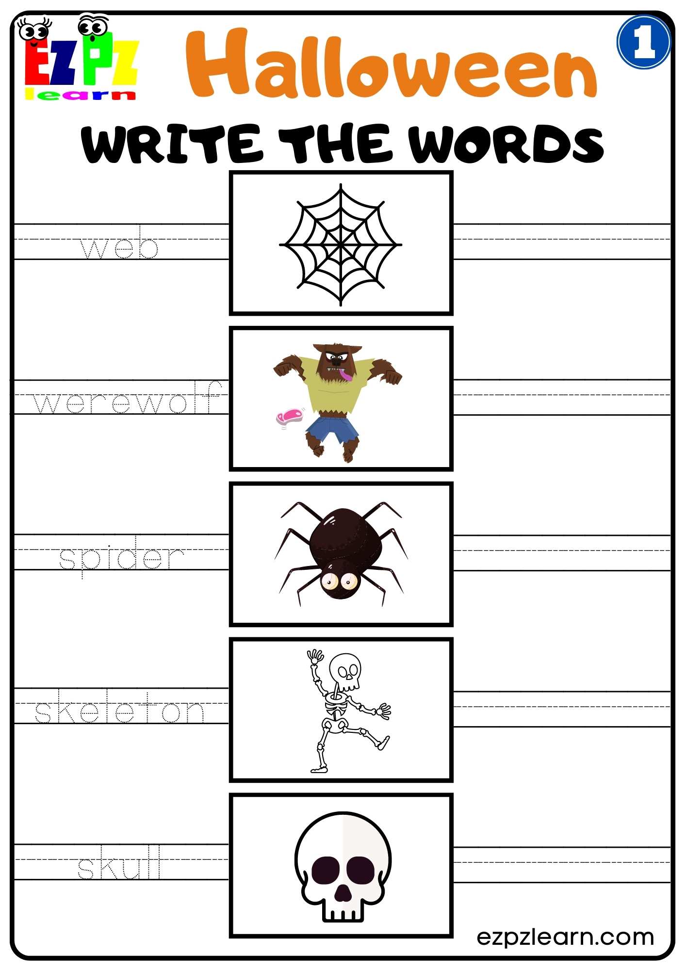 Group 1 Halloween Write the Words Worksheet for Kids Free PDF Download ...
