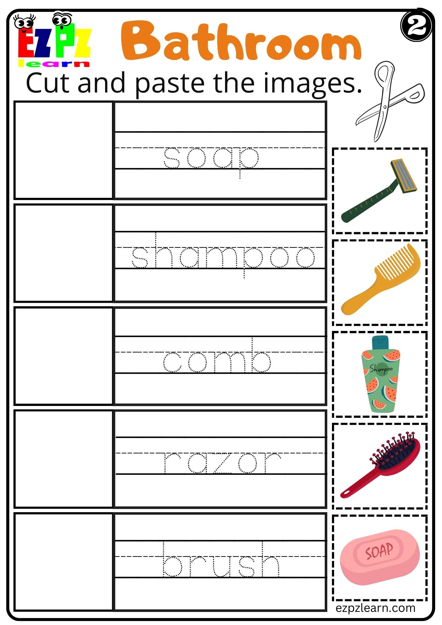 Bathroom Cut and Paste Worksheet for ESL and K5 Kids PDF Download Set 2 ...