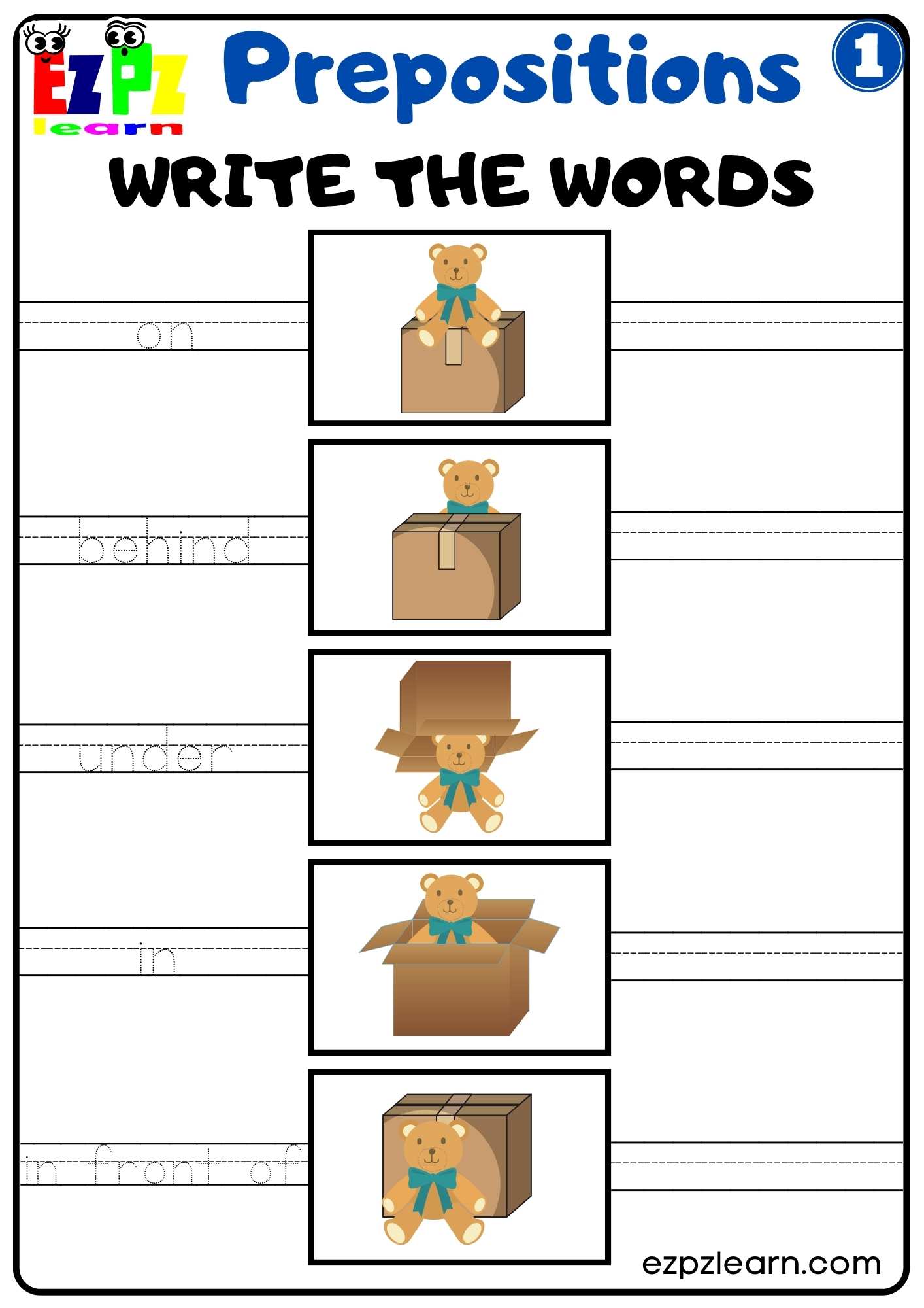 Prepositions In, On, Under Worksheets For Kindergarten