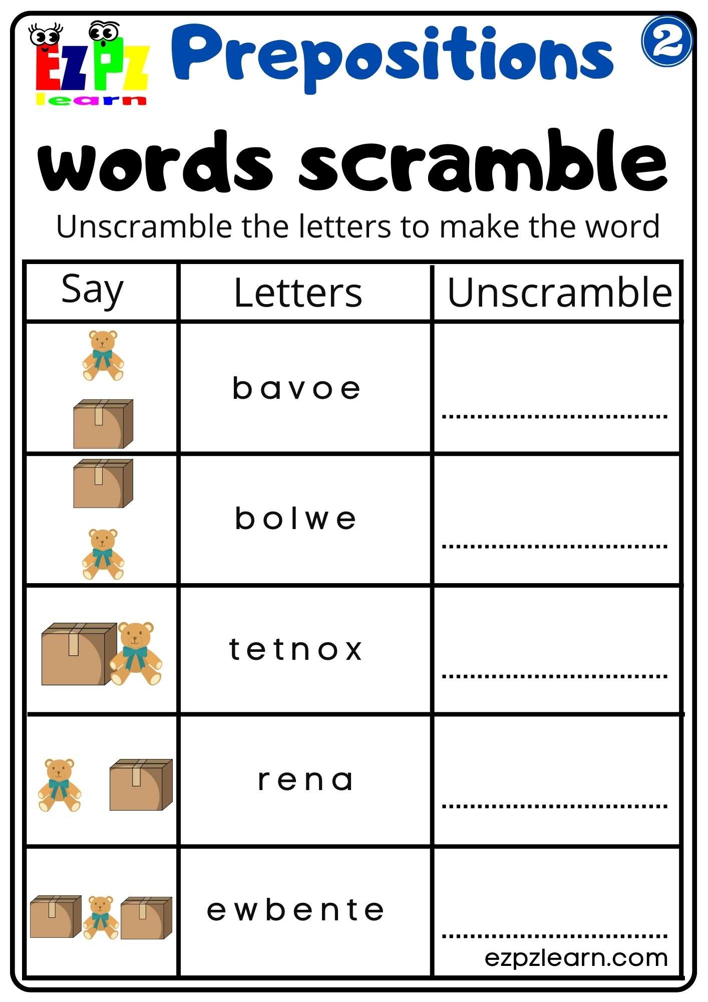 Prepositions of Place - Ezpzlearn.com