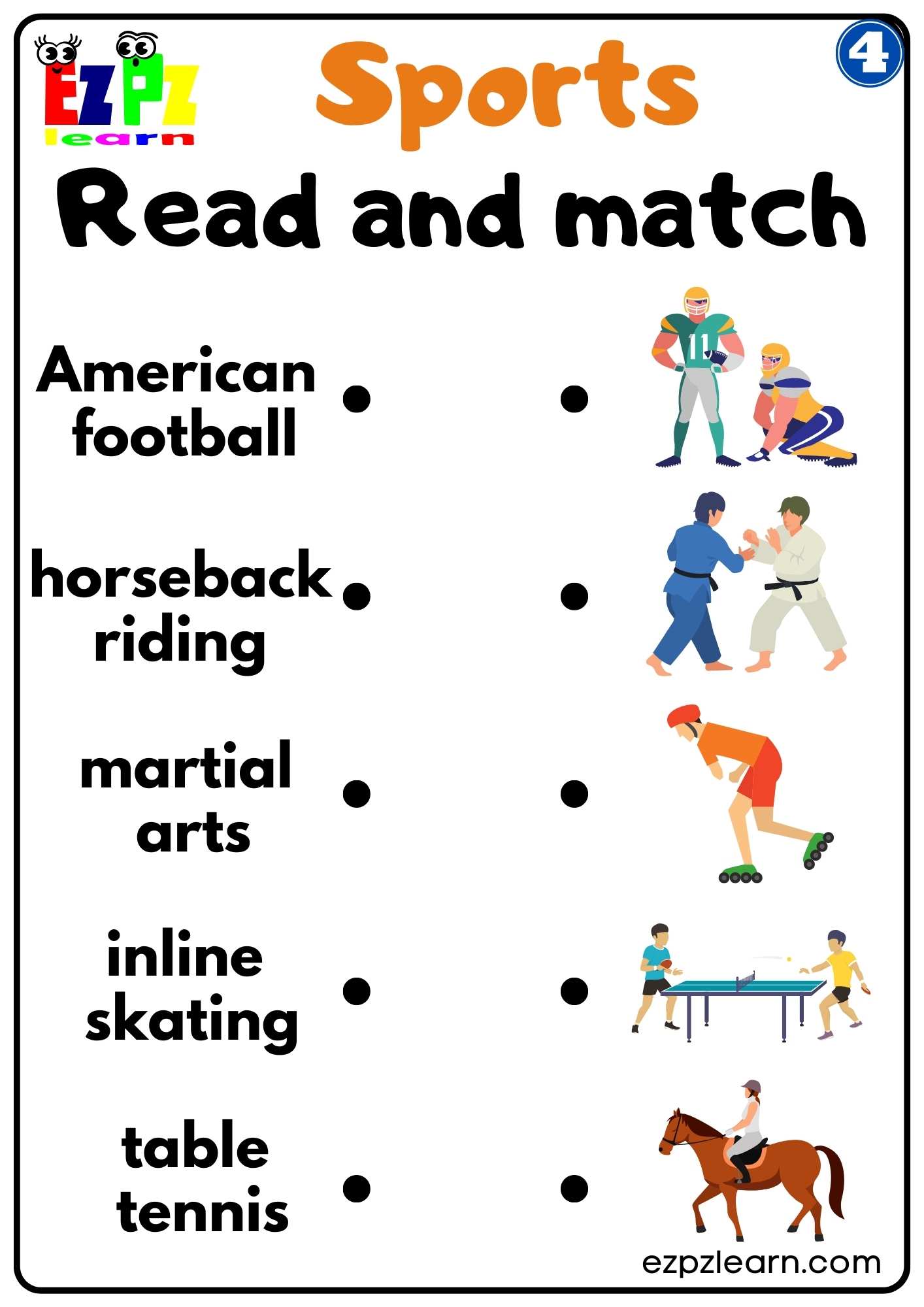Group 4 Sports Read and Match Worksheet for K5 and ESL Students PDF ...