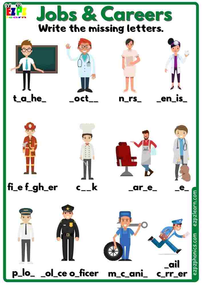 Jobs and Careers Vocabulary Write the Missing Letters Worksheet ...