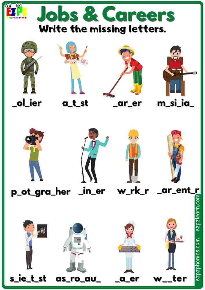 Jobs and Careers Vocabulary Part 2 Write the Missing Letters Worksheet ...