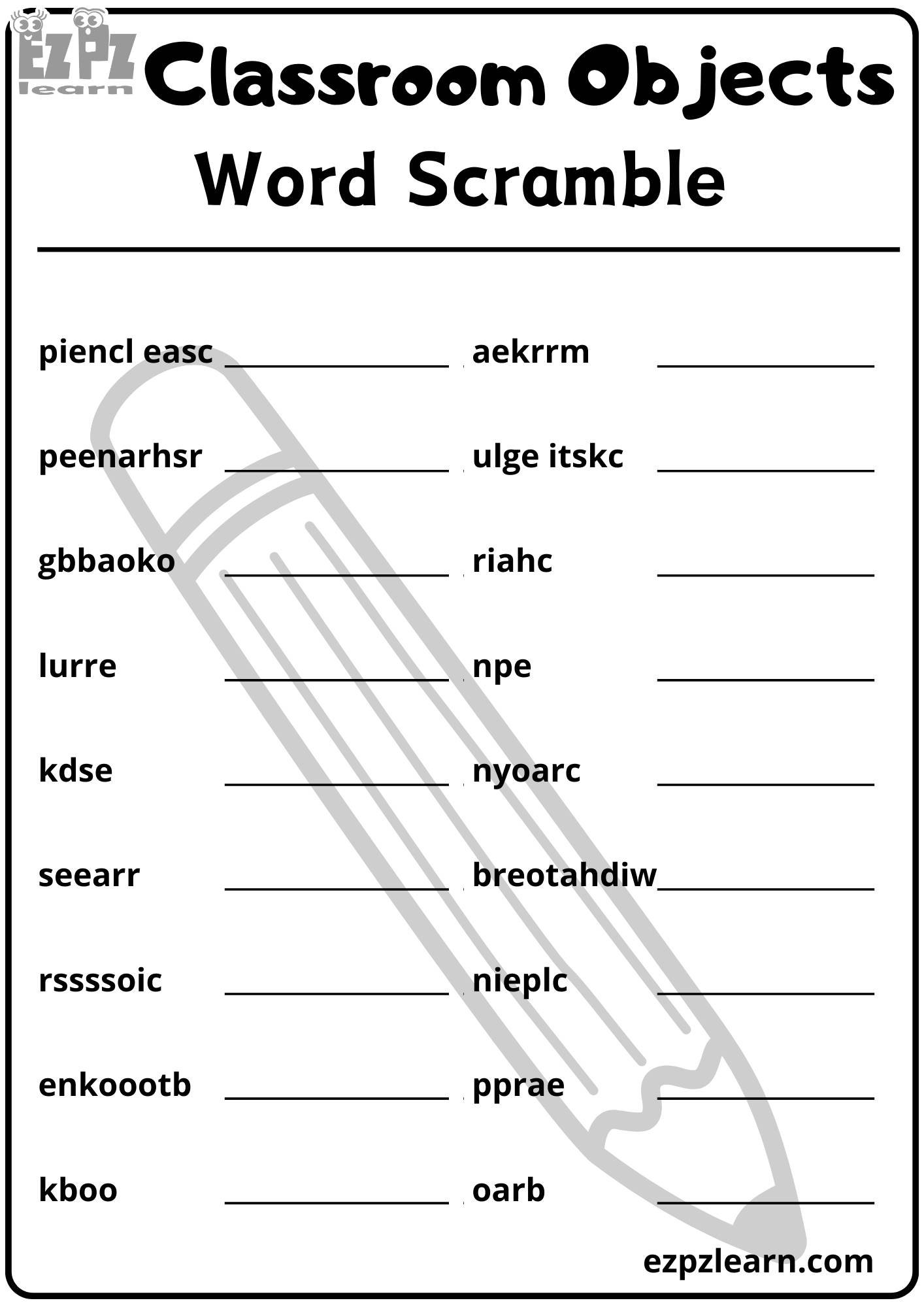 Classroom Objects 18 Vocabulary Words Free Printable PDF File ...