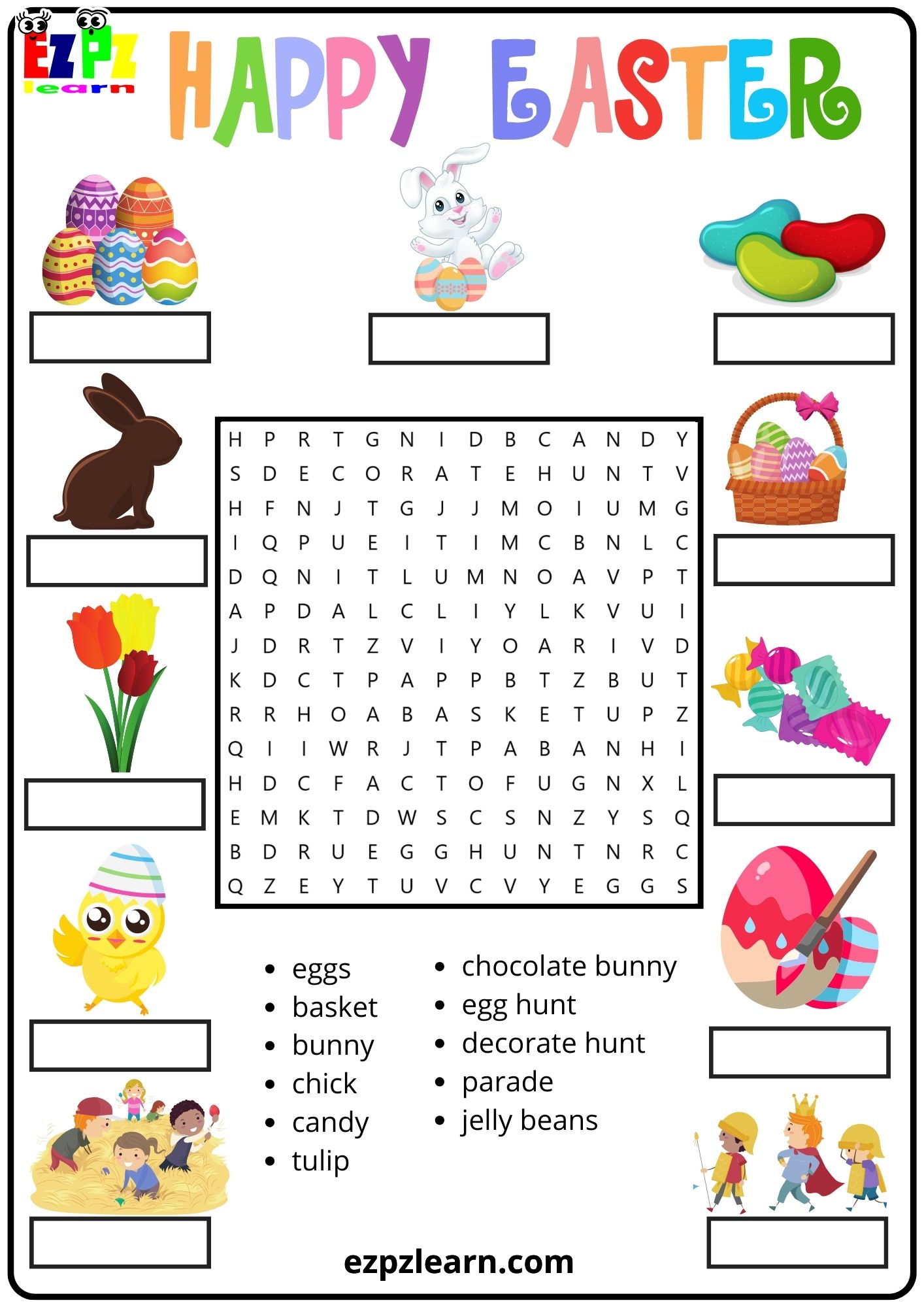 Easter Holiday Vocabulary Word Search and Match the Words Activity for ...