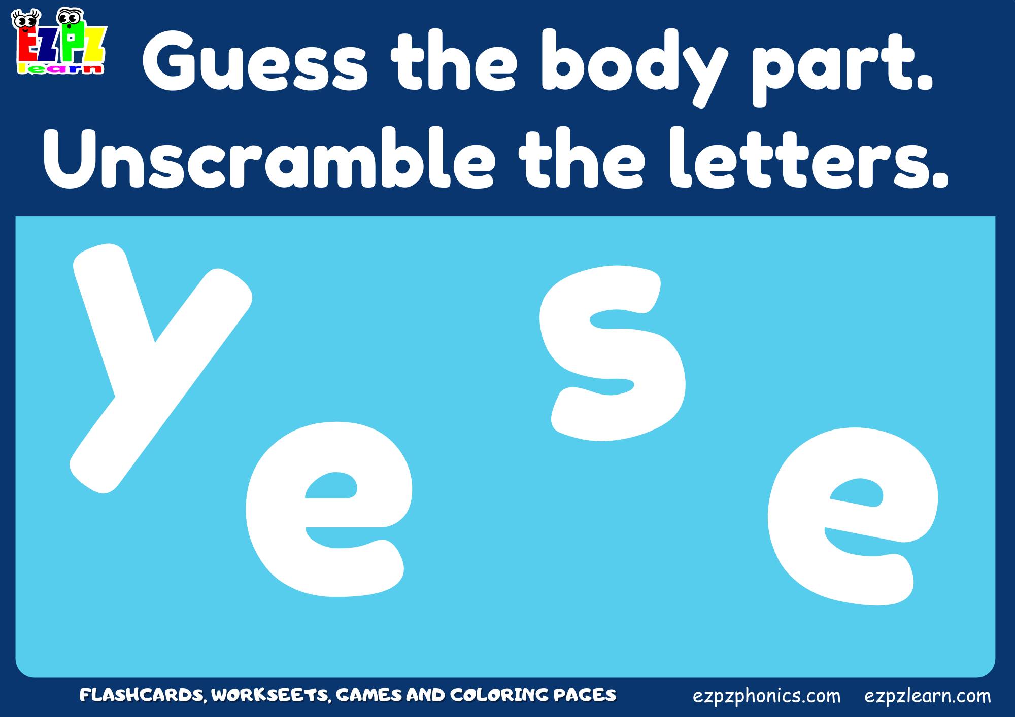 Body Vocabulary Word Scramble Guessing Game. Great for kids and English ...