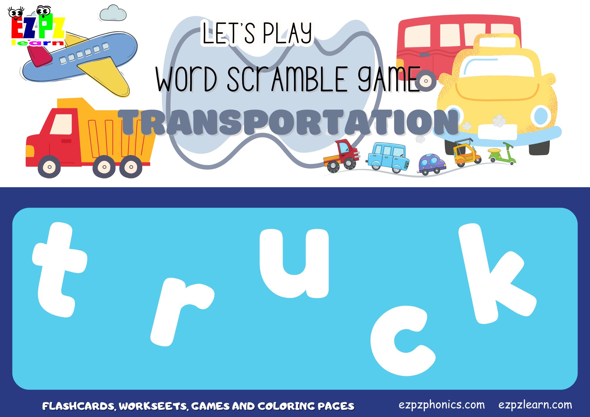 Transportation and Vehicles Vocabulary Word Scramble Guessing Game ...