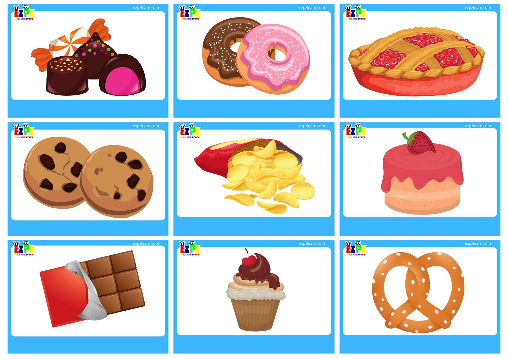 Snacks & Desserts Flashcards without words view online or free PDF ...